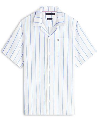 Tommy Hilfiger Baumwoll-Kurzarmhemd mit Streifen und Netzstruktur, Regular Fit in