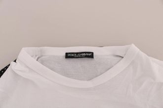 Dolce & Gabbana Womens White Cotton Black Silk Scarf Top T-Shirt