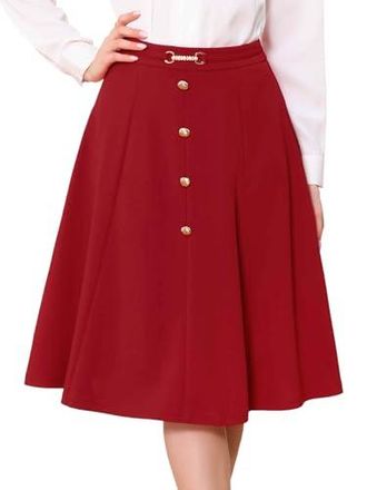 Allegra K Jupe Mi-Longue Femme &Eacute;vas&eacute;e Trap&egrave;ze Style Vintage &agrave; Taille Haute Jupe Pliss&eacute;e &Eacute;l&eacute;gante Rouge XL