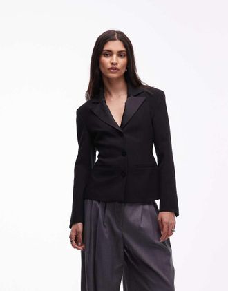 Asos Blazer cintr&eacute; &agrave; revers contrastant - Noir