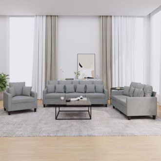 vidaXL Vidaxl - Ensemble de canap&eacute;s 3 pcs gris clair - Tissu durable 100 % polyester - Structure robuste en m&eacute;tal et contreplaqu&eacute; - Confort dassise optimal