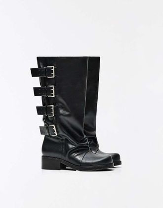 Bershka Bottes style motard avec boucles - Noir