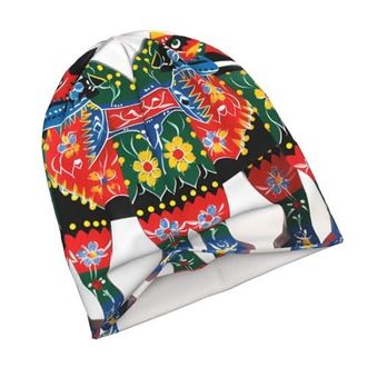 Generic Chapeau Tricoté Coureur Suédois Dala Horse Folk Bonnet Hiver Unisexe Doux Bonnet pour Randonnée Ski Cyclisme