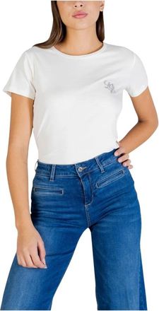 Liu Jo Rundhals-T-Shirt aus Baumwolle mit kurzen &Auml;rmeln - - Tops - Damen - Wei&szlig; - L