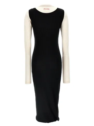 Marni Womens Bicolor Wool Midi Dress
