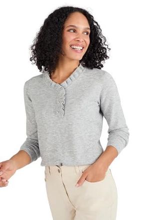 Damart Pull col &agrave; Volant m&eacute;lange Laine Thermolactyl Femme Gris Chin&eacute; Taille 50/52