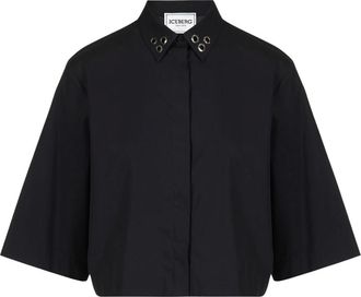 Iceberg Femme, Blouses et Chemises, Noir, Taille: 36 FR Chemise Courte Cropped &agrave; Manches Courtes