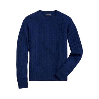 Brooks Brothers Homme, Pulls, Bleu, Taille: XL Pull en Laine dAgneau Torsad&eacute;e, Col Rond