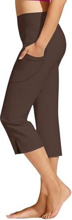 Generic Collant thermique 2026 pour femme et homme - Pantalon capri taille haute pour entra&icirc;nement de yoga avec poches - Legging court droit, marron, 3XL