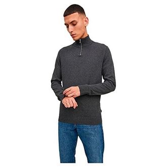 Jack & Jones Jjeemil Knit Half Zip Noos Homme Sweater, Dark Gris Melange, S