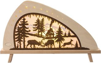 Weigla Dekoleuchte original Erzgebirge I Motiv Rotwild I 1 LED Lampe I 0,8 W, E14 I Weihnachtsdeko innen I Weihnachtsbeleuchtung aus Holz I Fensterdeko