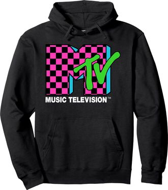 Giesswein Klassisches MTV-Logo, rosa und blaues Karomuster Pullover Hoodie