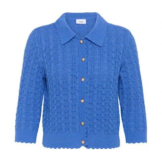 Saint Tropez Mila R-Neck Cardigan - - Knitwear - Damen - Blau - M