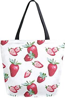 Generic Sac En Toile Motif De Fraises Sac Fourre-Tout Réutilisable Sac Cabas De Grande Capacité Sac À Provisions En Toile, Pour École, Voyage, Burea