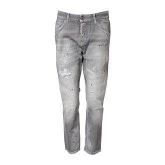 Dsquared2 Grau Gewaschene Tapered Denim Jeans mit Logo - - Jeans - Damen - Grau - XS