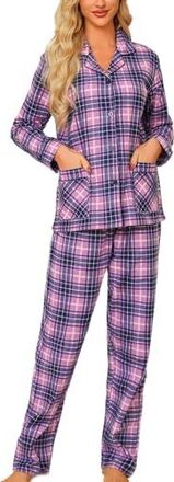 Mia Lucce Pyjama long pour femme avec boutonni&egrave;re, pyjama en flanelle pour femme, haut doux et pantalon de pyjama, 2 pi&egrave;ces, tailles XS &agrave; XL, XL