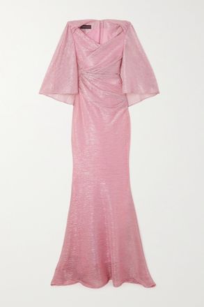 Talbot Runhof Robe Aus Metallic-voile Mit Cape-effekt - Pink