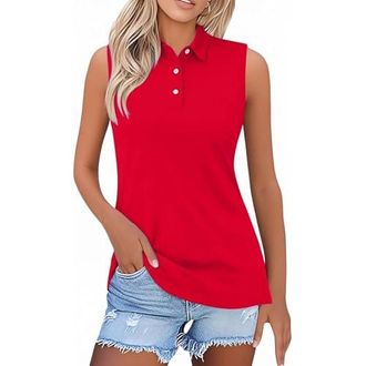 Generic Polo sans manches pour femme en coton classique pour le sport, le golf, le tennis, le travail - T-shirt boutonn&eacute; anti-humidit&eacute; &agrave; s&eacute;chage rapide pour g
