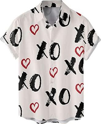 Generic Chemises boutonn&eacute;es pour homme printemps et &eacute;t&eacute; pour la Saint-Valentin 2026 - Revers d&eacute;contract&eacute; - Imprim&eacute; complet - Plage &agrave; manches courtes - Ext&eacute;rie
