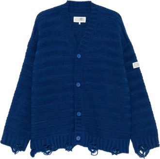 Maison Margiela Homme, Pulls, Bleu, Taille: M Distressed Ribbed Cardigan