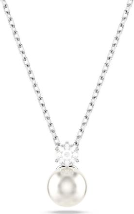 Swarovski Kette Matrix Anhänger Kristallperle, Rundschliff, Weiß, Rhodiniert