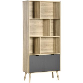HOMCOM Homcom - Bibliothèque design - 2 portes, 6 niches - dim. 80L x 35l x 180H cm - aspect chêne clair gris