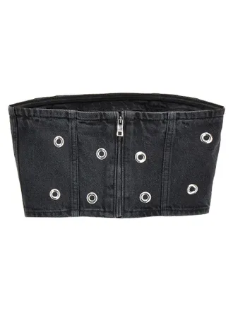 Rotate Studded Denim Blouse - Black