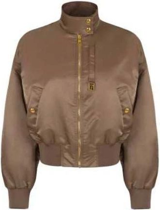 Elisabetta Franchi Femme, Vestes, Gris, Taille: 36 FR Blouson Bomber Court en Satin