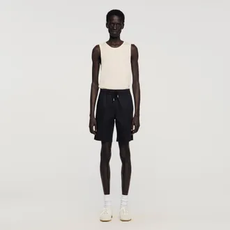 Sandro Short en coton &agrave; taille &eacute;lastiqu&eacute;e