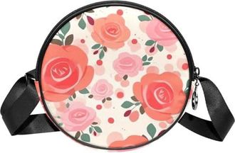 Generic Petit sac &agrave; bandouli&egrave;re rond pour femme, motif rose dessin anim&eacute;, avec fermeture &eacute;clair, bretelles r&eacute;glables, sac &agrave; main rond d&eacute;contract&eacute; pour femmes 