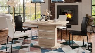 Mazzoni Design Esstisch Tisch Piano ausziehbar 120 bis 200 cm, Farbe:Sonoma Eiche - Weiß matt