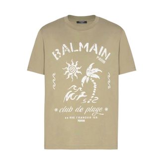 Balmain Homme, Tops, Beige, Taille: 2XL T-shirt &agrave; manches courtes et col rond