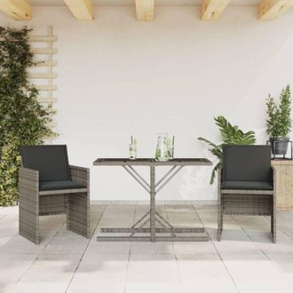 vidaXL Ensemble de bistro 3 pcs avec coussins gris r&eacute;sine tress&eacute;e Vidaxl