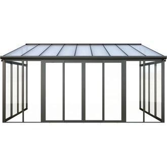 Vente-Unique V&eacute;randa en aluminium et polycarbonate avec protection UV - 16 m&sup2; - anthracite - MATHILDA