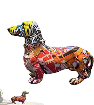 Generic Bemalte Dackel-Statue - Kunst-Graffiti im modernen Stil, Dackel-Hundestatue aus Kunstharz | Modernes kreatives Design, Bunte Graffiti, hervorragende H
