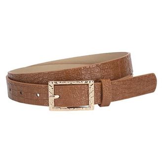 Generic Ceinture &eacute;Lastique Femme - Ceinture en cuir brillant motif d&eacute;coratif boucle carr&eacute;e &eacute;l&eacute;gante pour homme et femme
