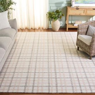 Safavieh Geometrisch Wohnzimmer, Esszimmer, Schlafzimmer - Ebony Collection, Niedriger Stapel, Beige und Elfenbein, 244 X 305 cm