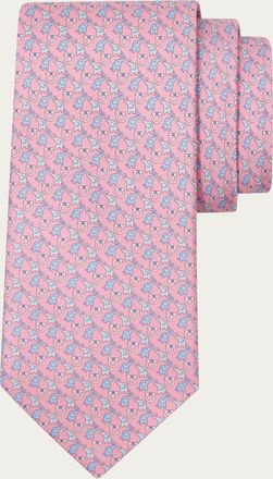 Ferragamo Herren Seidenkrawatte mit Elefantenprint Rosa