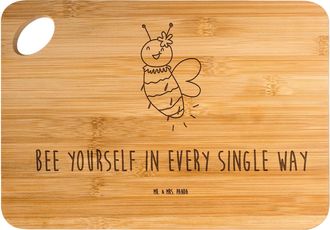 Mr. & Mrs. Panda Bambus - Schneidebrett Biene Blume - Geschenk, Wespe, K&uuml;chenbrett, Fr&uuml;hst&uuml;cksbrett, Holzbrett, Servierbrett, Schneidbrett, Hummel