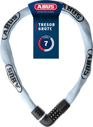 ABUS Kettenschloss Tresor 6807C - Zahlenschloss mit 360&deg;-Bolzen, 7 mm Starke Stahlkette, 4-stelliger Zahlencode - Fahrradschloss mit Sicherheitslevel 7 - L