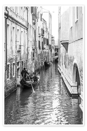 Posterlounge Gondel in Venedig Poster 40 x 60 cm Schwarz-Wei&szlig; Wandbilder Wanddeko