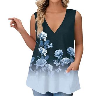 Generic Debardeur Femme Chic et &eacute;l&eacute;gant Chemisier sans Manche Imprim&eacute; D&eacute;bardeur Col V Top Ete Haut Chic et Elegant Fluide Ample Caraco Vetement Femme Ete Tee 