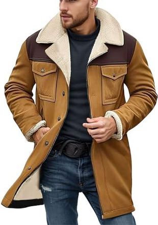 Generic Manteau Homme Hiver Chaud Veste Vintage En Faux Daim Pour Veste Polaire Homme Hiver Manteaux de Longs et &Eacute;pais a Poches Multiples Manteaux de Cow-Boy 