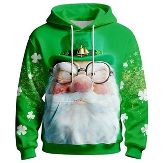 Generic Sweat &agrave; capuche ample &agrave; manches longues avec imprim&eacute; tr&egrave;fle vert pour homme, Vert-3., XXL