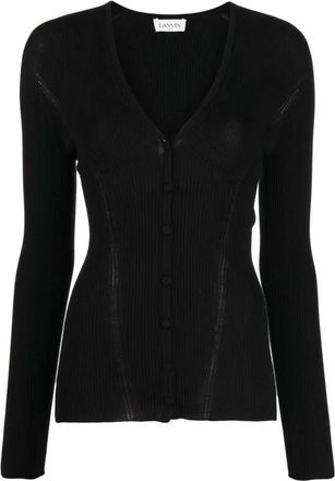 Lanvin Femme, Pulls, Noir, Taille: 42 FR Cardigan c&ocirc;tel&eacute; &agrave; boutons sur le devant