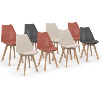 IDMarket Idmarket - Set aus 8 skandinavischen Stühlen sara mix color dunkelgrau x2, terracotta x3, beige x3