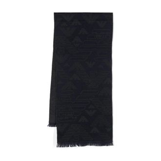 Emporio Armani Blauer Schal mit Logo-Motiv und Fransigem Rand - - Accessories - Herren - Blau - ONE SIZE