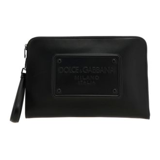 Dolce & Gabbana Homme, Sacs, Noir, Taille: ONE Size Grande pochette en cuir de veau avec logo en relief