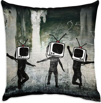 Fabulous Banksy TV Heads Street Art Graffiti-Kissenbezug, aus Samt, wei&szlig;, 40 x 40 cm, samtig