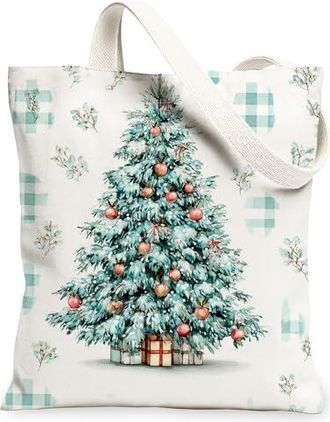 Generic Sac fourre-tout en toile pour sapin de No&euml;l, motif plante de vacances, sacs de courses r&eacute;utilisables, vintage, l&eacute;gers et lavables, toile pour voyage, 